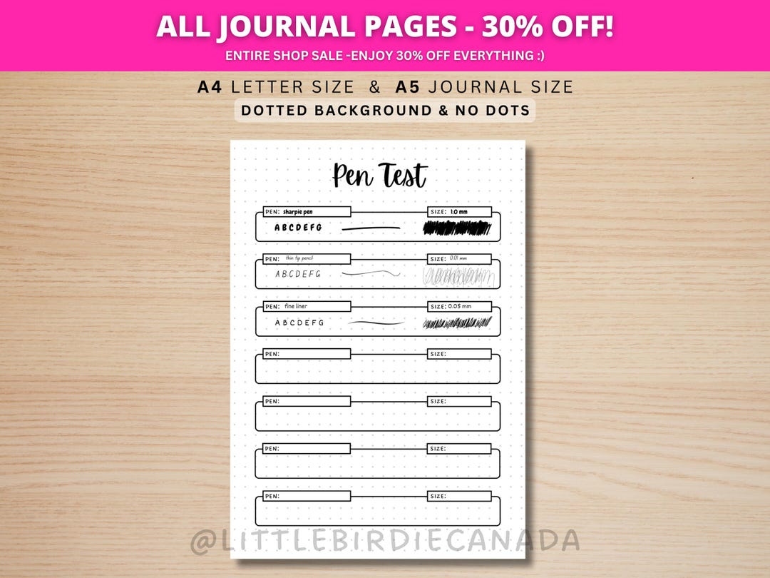 Pen Test - A5 Journal Page - PRINTABLE Journal Page - Pen Tracker - Pen ...