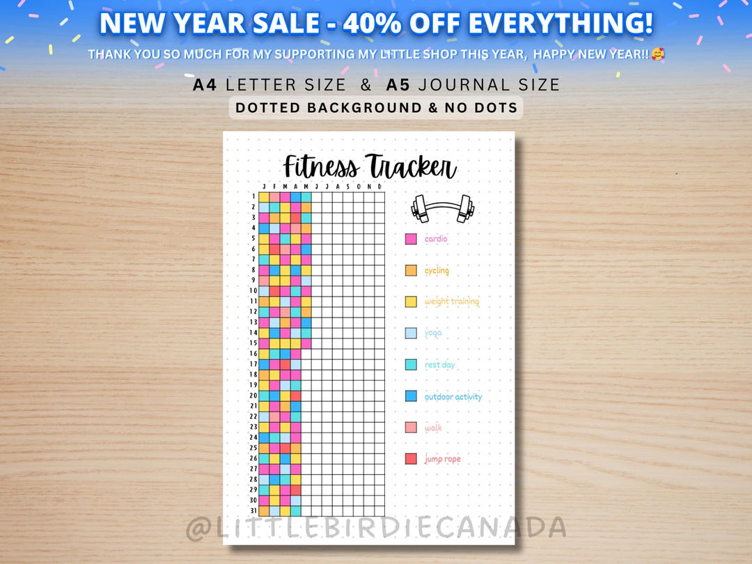 Fitness Tracker - PRINTABLE Journal Page - Exercise Tracker - Yearly ...