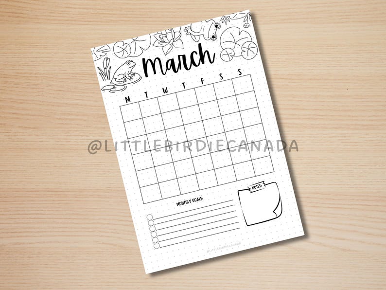 March Title Page and Calendar - PRINTABLE Calendar - Frog Theme ...