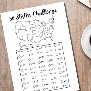 50 States Challenge - PRINTABLE Journal Page - Planner Page - Travel ...