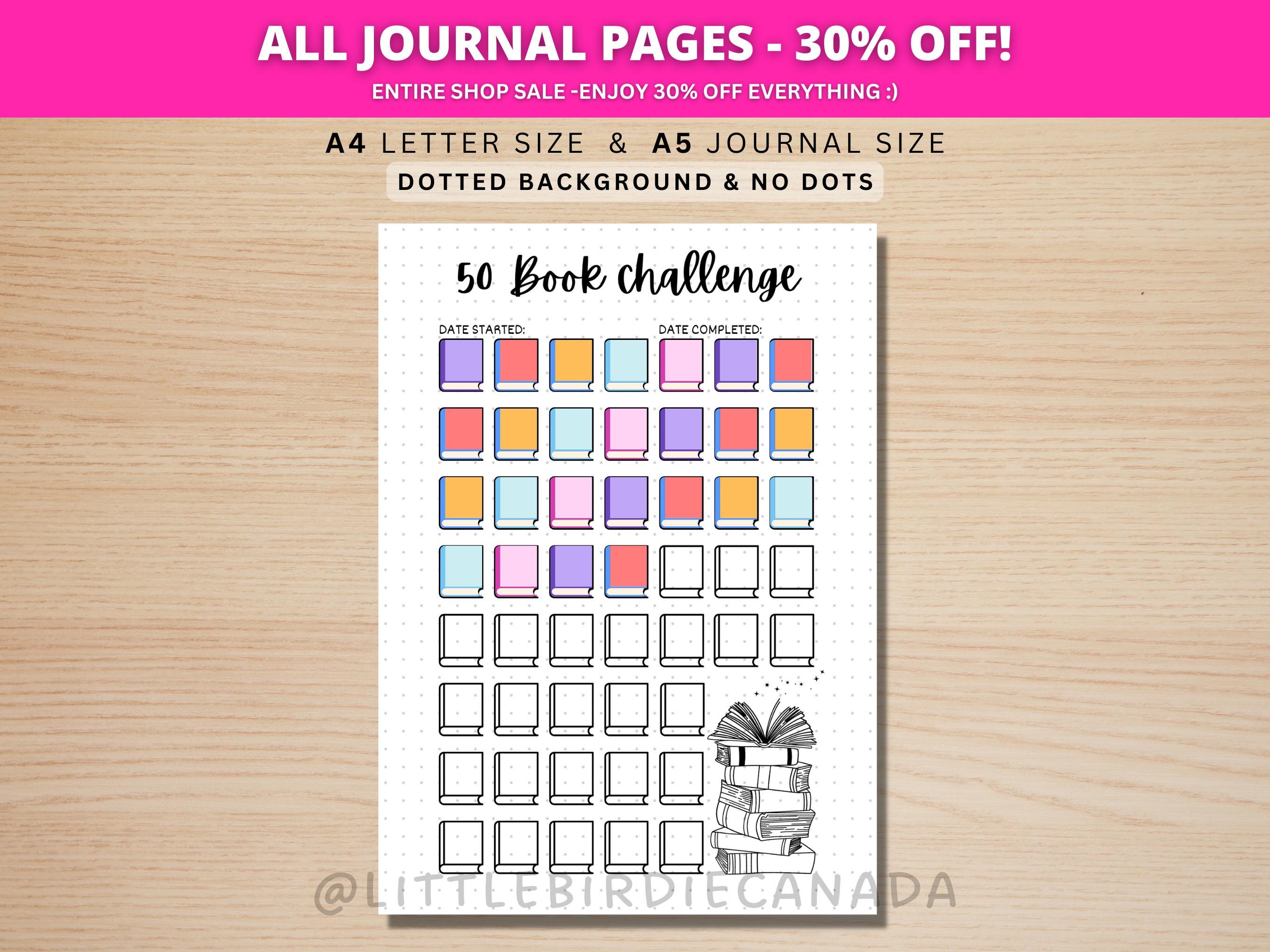 50 Book Reading Challenge - PRINTABLE Journal Page - Reading Tracker ...