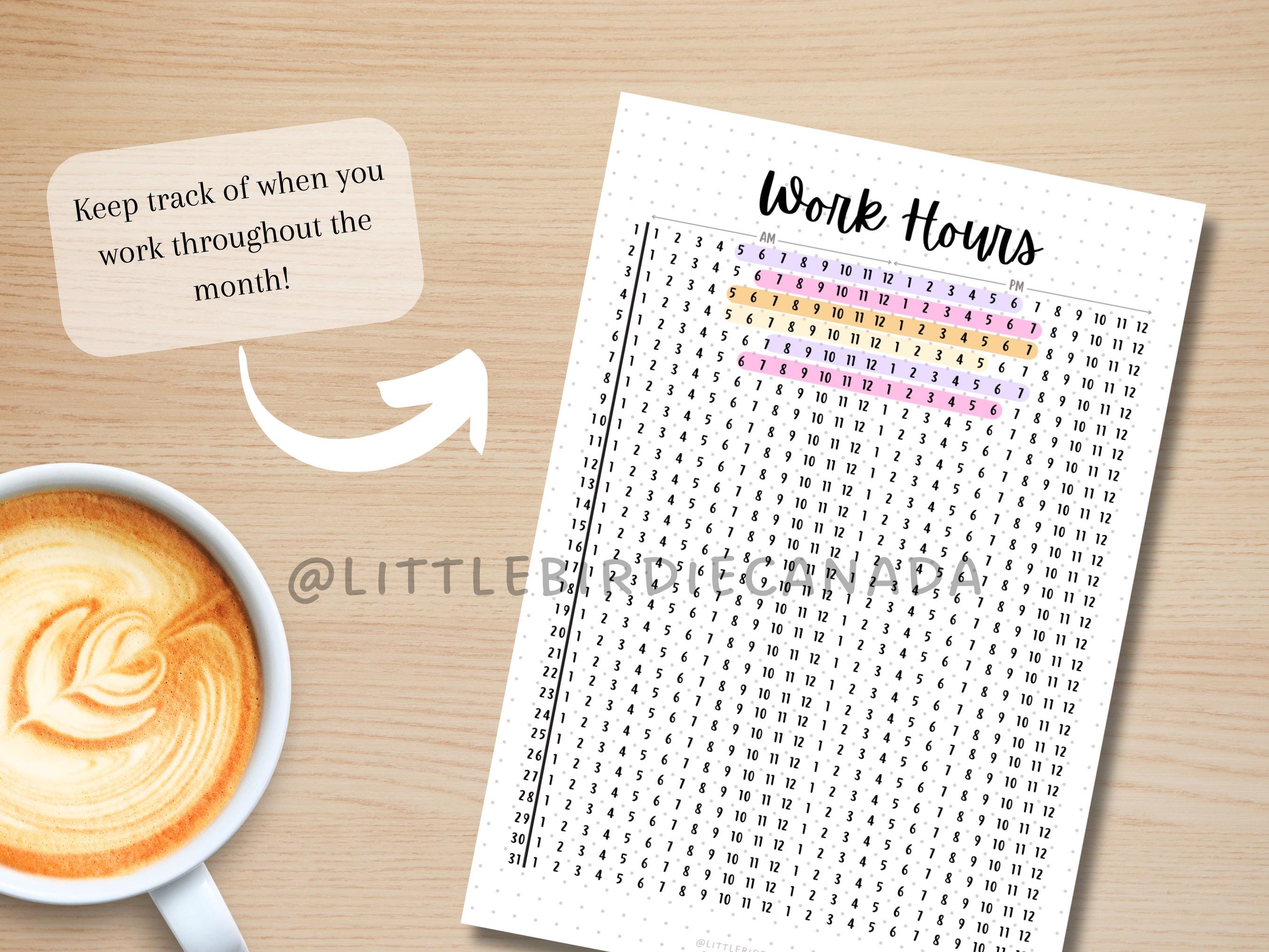 Work Hours Tracker - PRINTABLE Journal Page - Hours Worked - Time Sheet ...