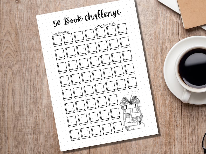 50 Book Reading Challenge - PRINTABLE Journal Page - Reading Tracker ...