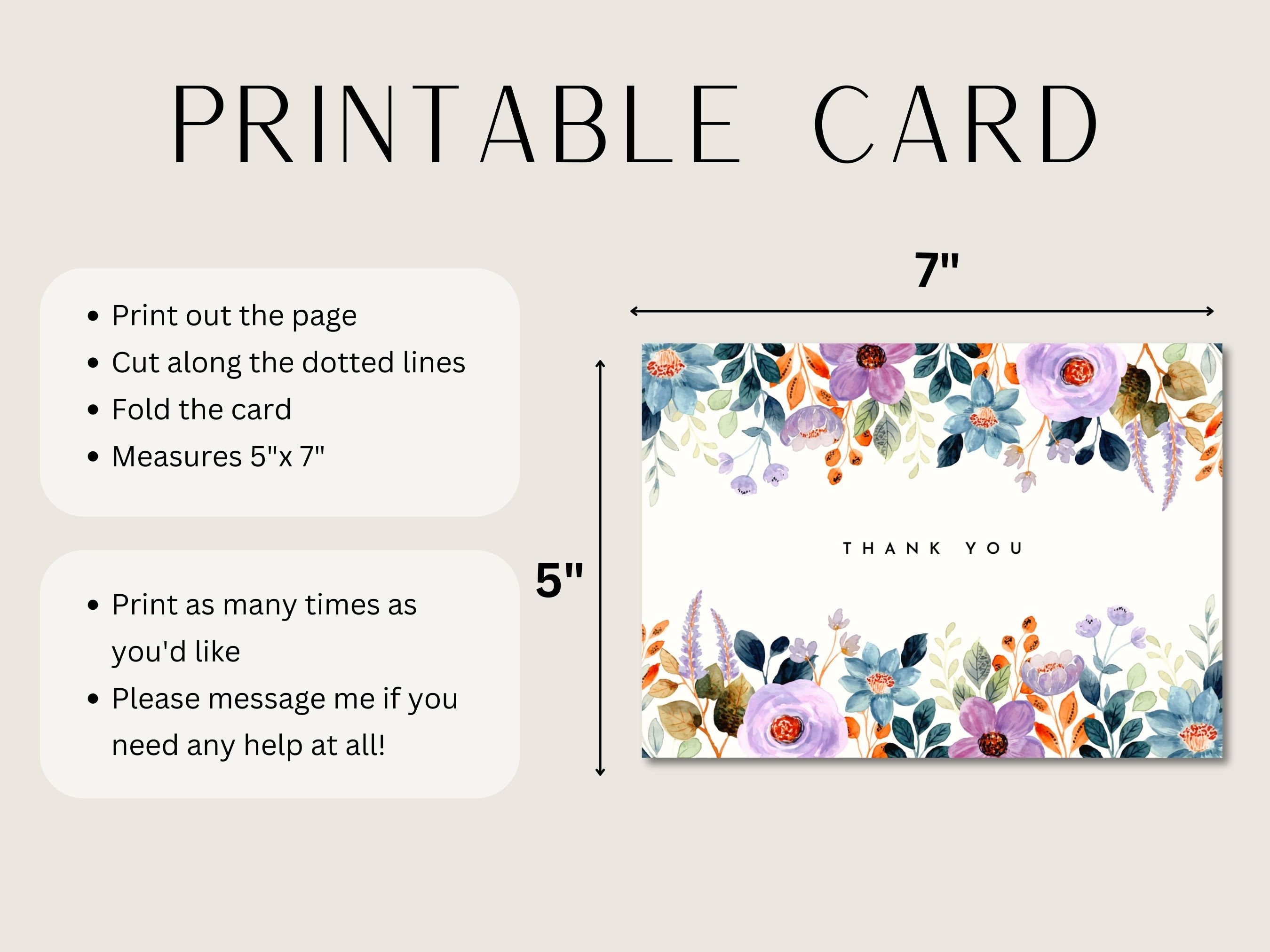 Printable Thank You Card Floral Thank You Card Flower Thank You Card ...