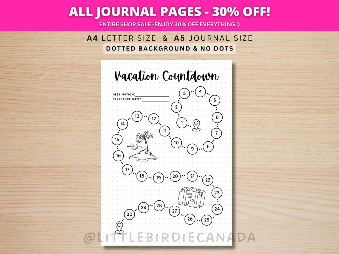 Vacation Countdown - PRINTABLE Journal Page - Countdown to Vacation ...