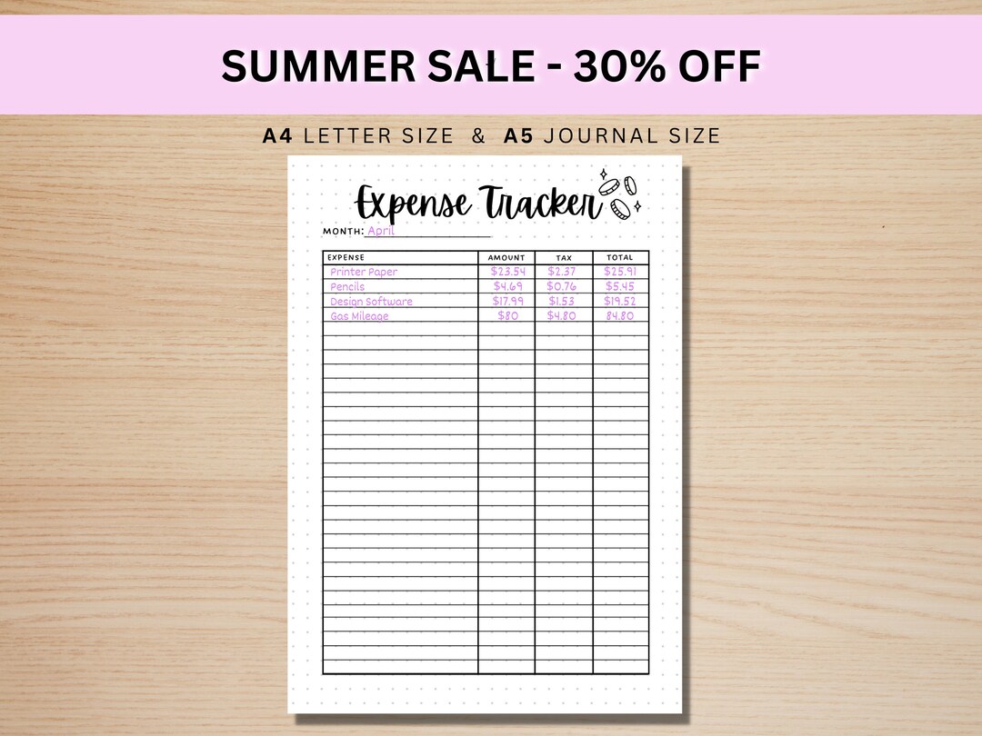 Expense Tracker PRINTABLE Journal Page Planner Page Spending Tracker ...