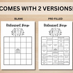 Restaurant Bingo Game - Winter Activities - PRINTABLE Journal Page ...