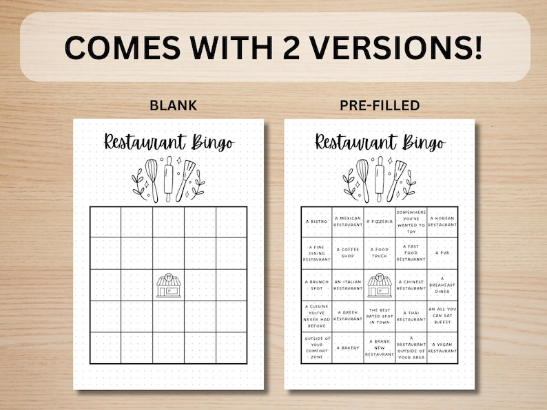 Restaurant Bingo Game - Winter Activities - PRINTABLE Journal Page ...