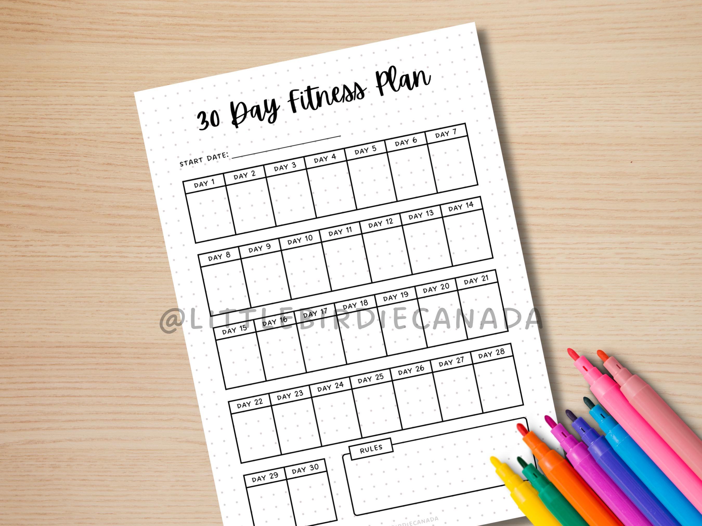 30 Day Fitness Plan - PRINTABLE Journal Page - Workout Plan - Fitness ...