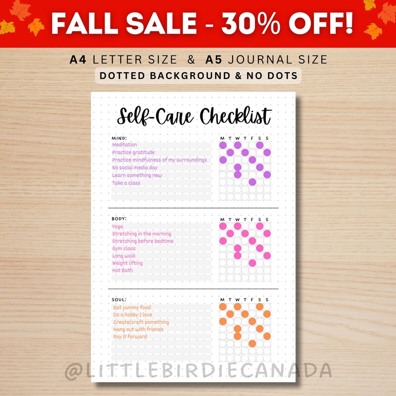 Self Care Checklist - Etsy