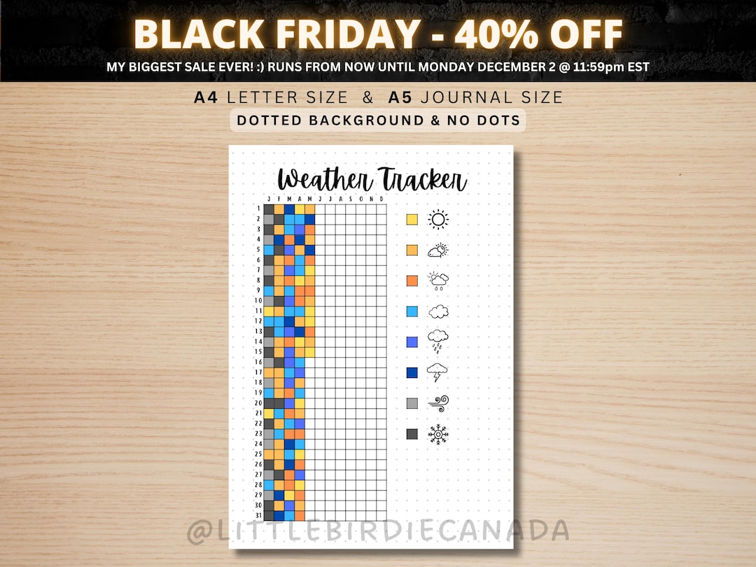 Weather Tracker PRINTABLE Journal Page Planner Page Yearly Weather ...