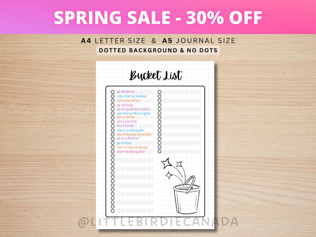 Bucket List - PRINTABLE Journal Page - Life Goals List - Goal Tracker ...