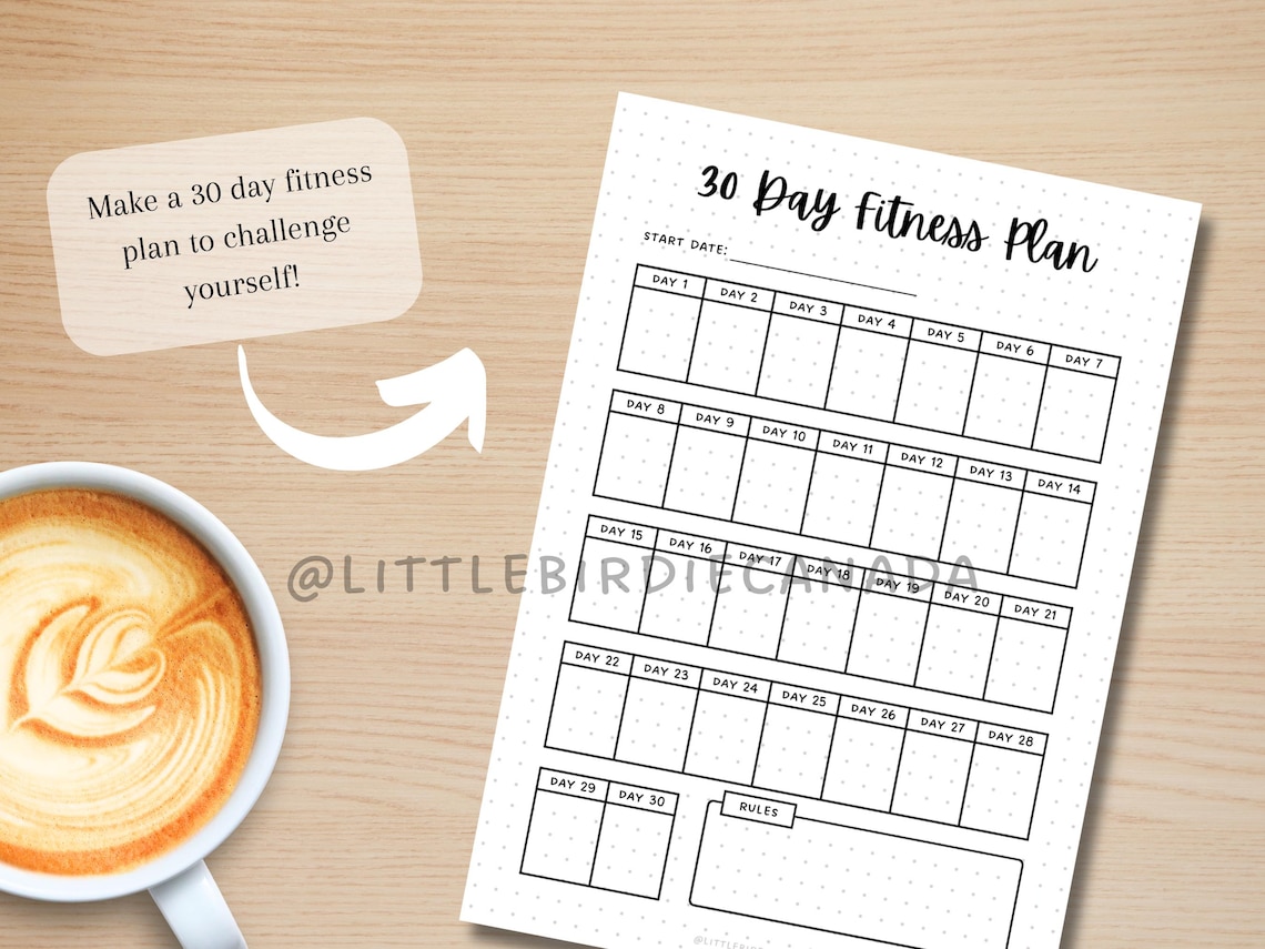 30 Day Fitness Plan - PRINTABLE Journal Page - Workout Plan - Fitness ...