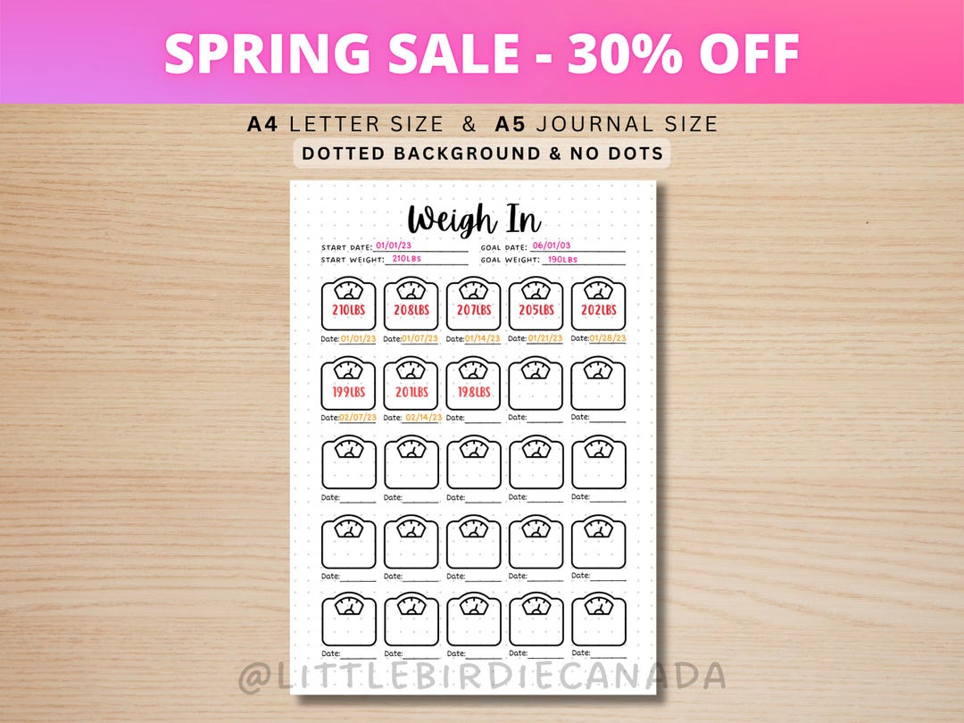 Weigh in - Fitness Tracker - PRINTABLE Journal Page - Exercise Tracker ...