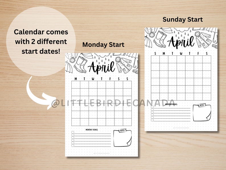 April Title Page and Calendar - PRINTABLE Calendar - April Showers ...