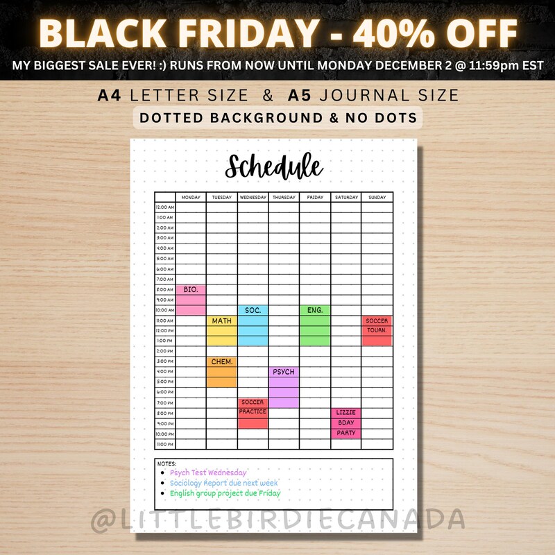 Weekly Schedule - Etsy