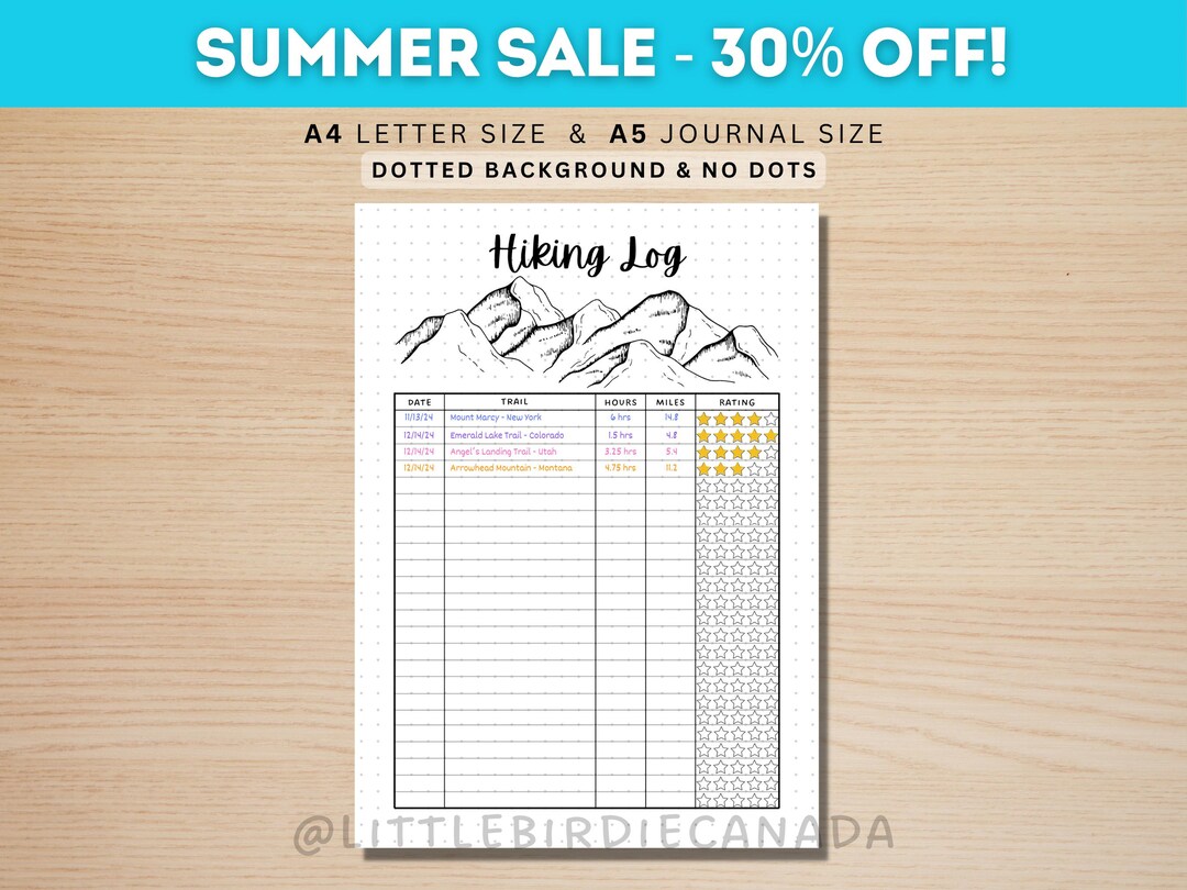 Hiking Log - PRINTABLE Journal Page - Hiking Tracker - Hike Tracker ...