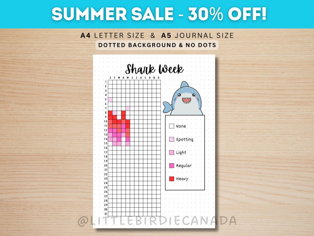 Shark Week - Period Tracker - PRINTABLE Journal Page - Planner Page ...