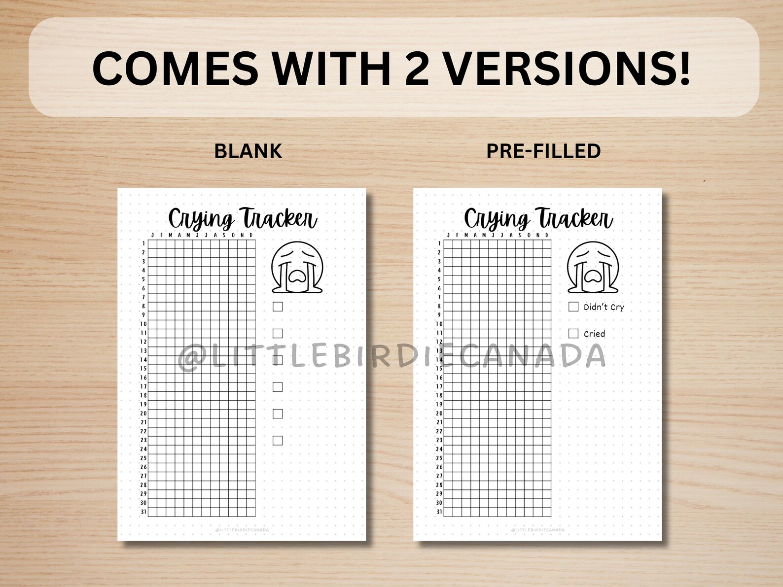 Crying Tracker - PRINTABLE Journal Page - Planner Page - Crying Log ...