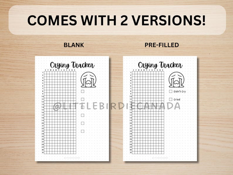 Crying Tracker - PRINTABLE Journal Page - Planner Page - Crying Log ...