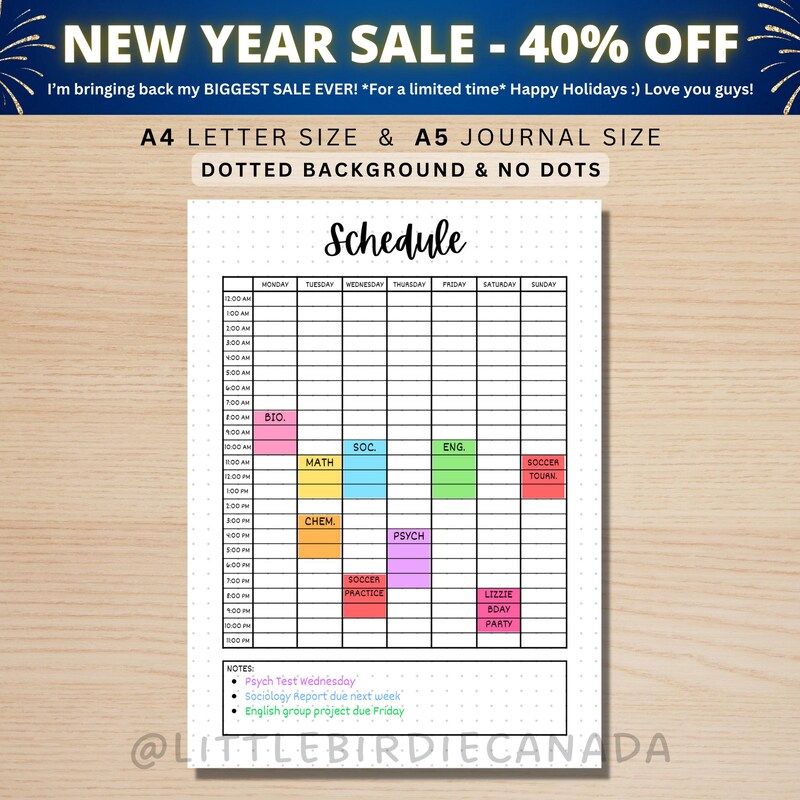 Weekly Schedule - Etsy