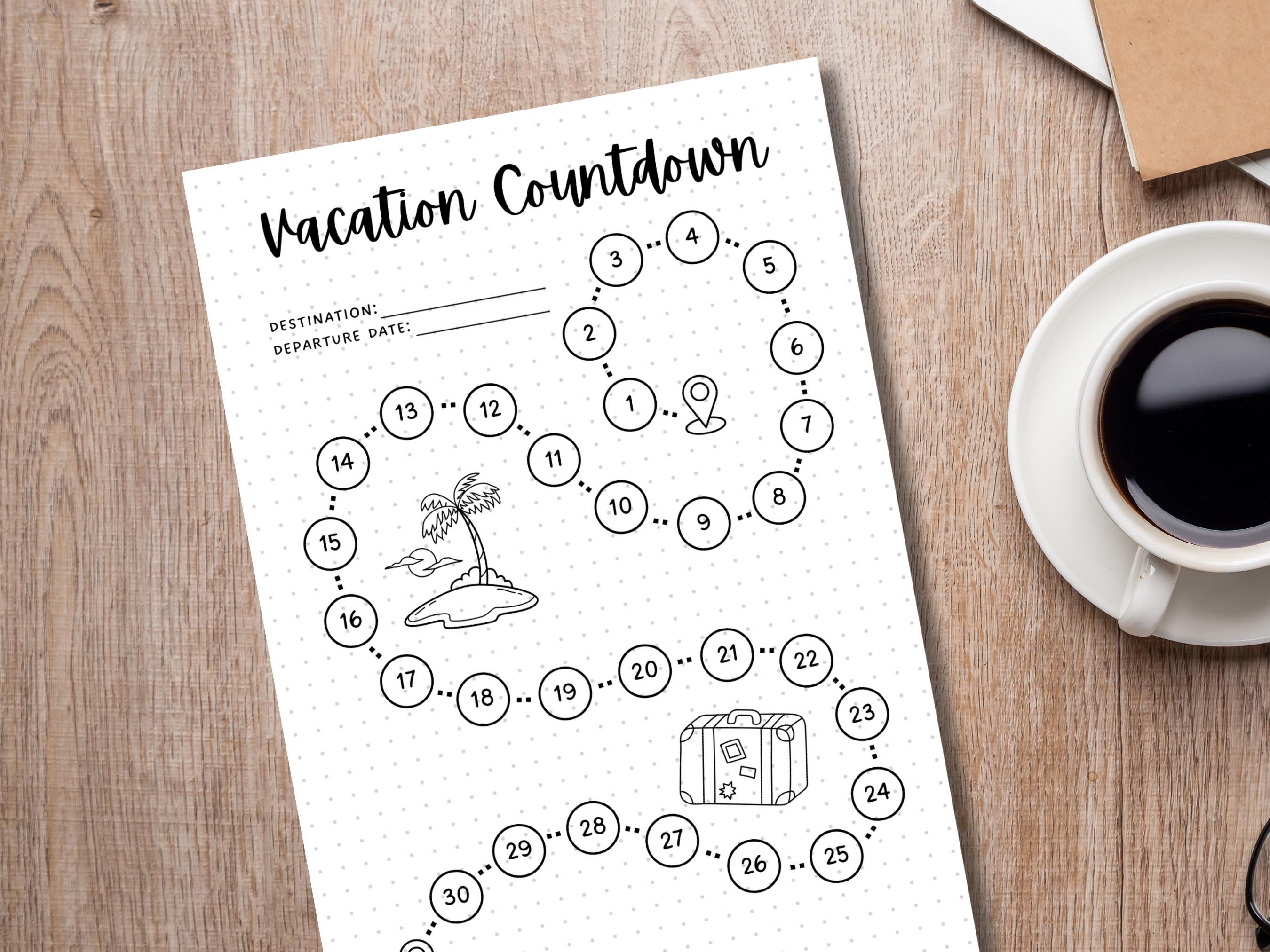 Vacation Countdown - PRINTABLE Journal Page - Countdown to Vacation ...