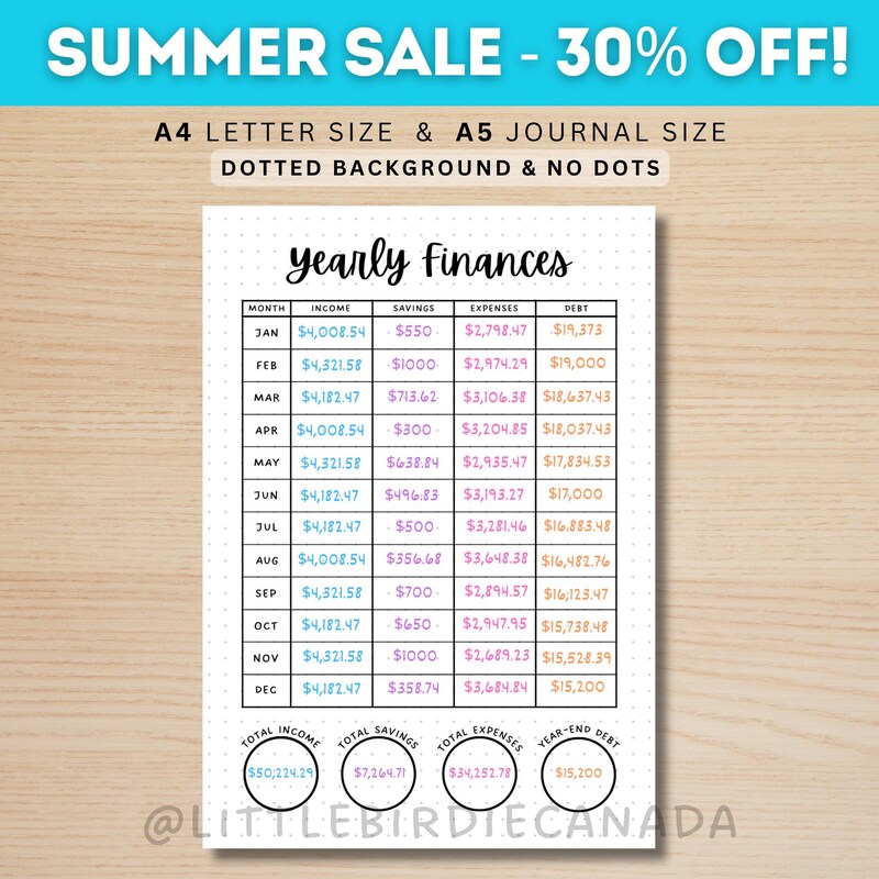 1 Page Finance Tracker - Etsy