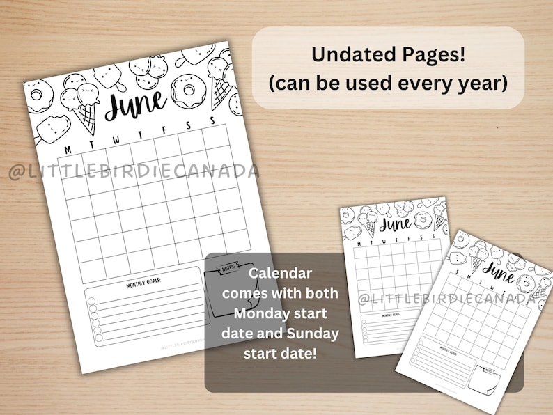 June Journal Bundle - Ice Cream - PRINTABLE Journal Pages - BLACK ...
