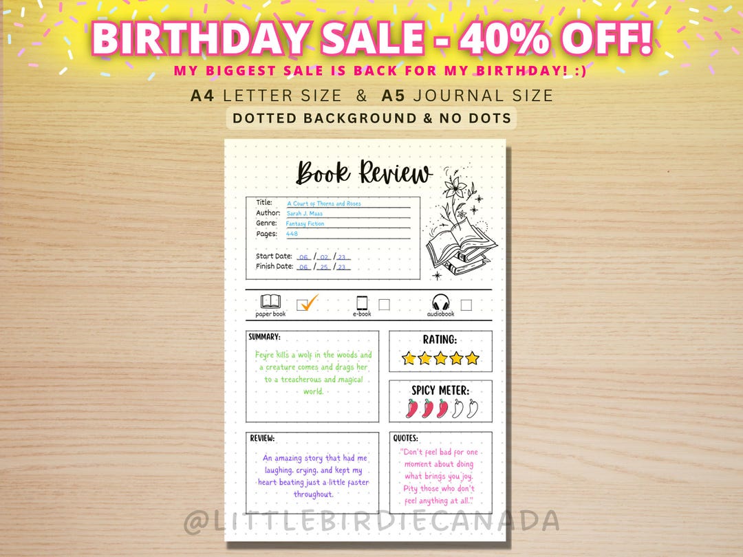 Book Review - PRINTABLE Journal Page - Planner Page - Bookclub Book ...