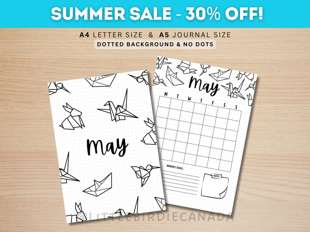 May Title Page - Origami - May Calendar - PRINTABLE Calendar - Journal ...