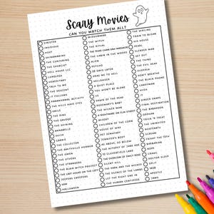 Scary Movies - PRINTABLE Journal Page - Scary Movie List - Scary Movie ...