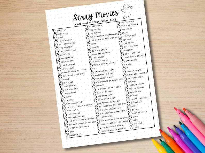 Scary Movies - PRINTABLE Journal Page - Scary Movie List - Scary Movie ...