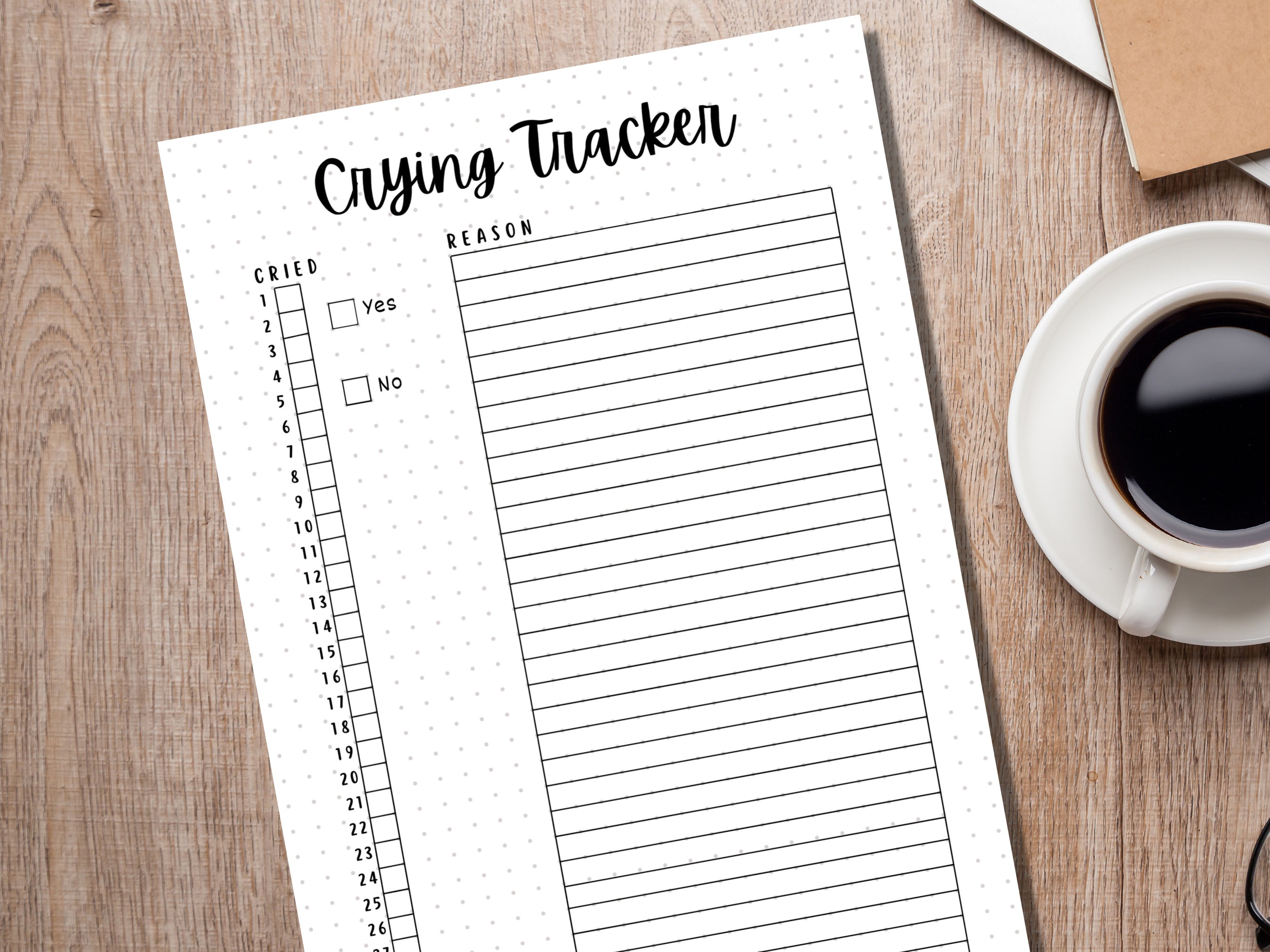 Crying Tracker - PRINTABLE Journal Page - Planner Page - Crying Log ...