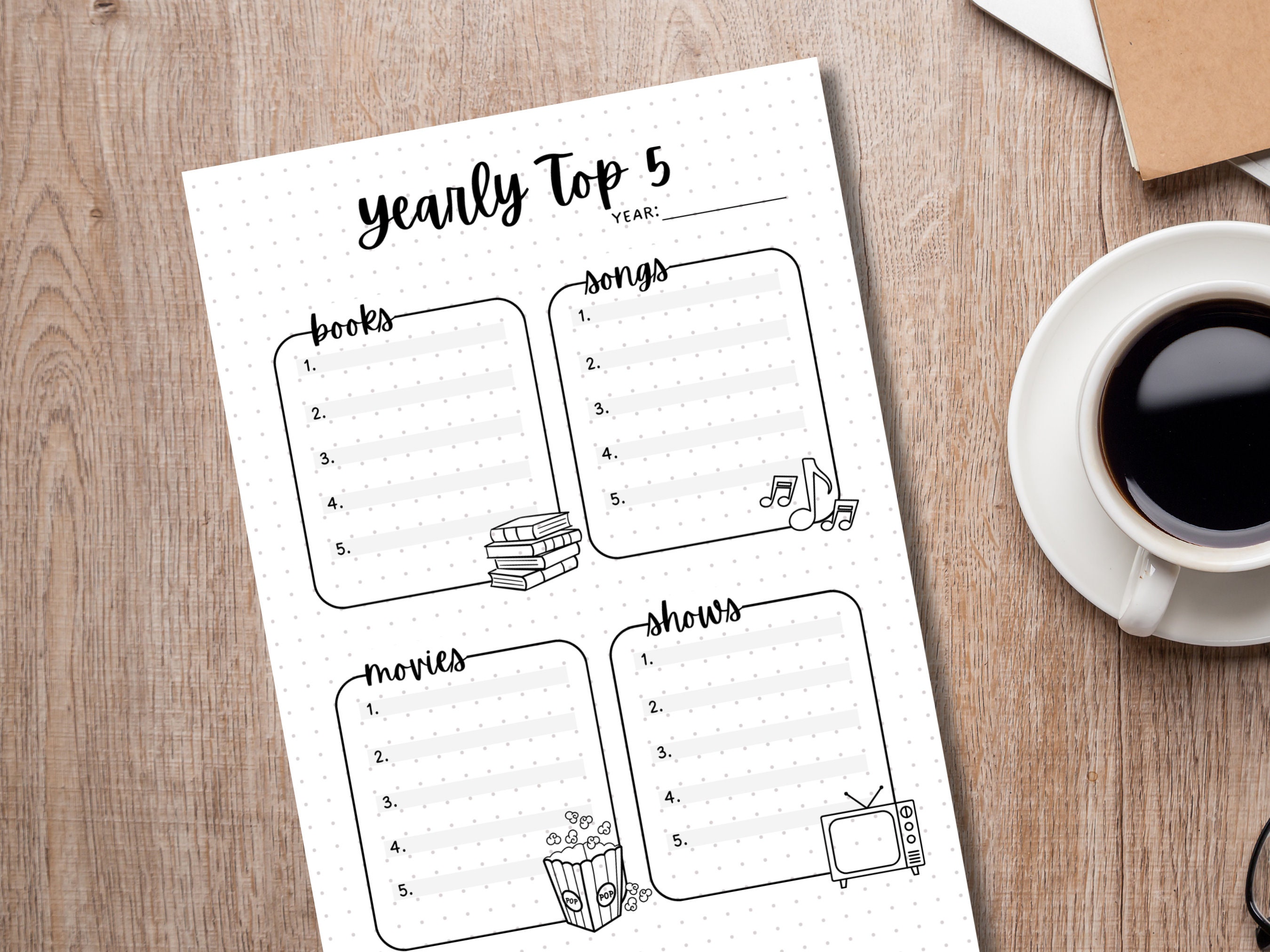 Yearly Top 5 - PRINTABLE Journal Page - Yearly Favourites - Yearly ...