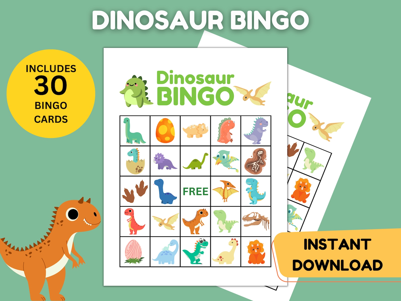 Printable Bingo Game for Kids Dinosaur Activity Printable - Etsy Canada