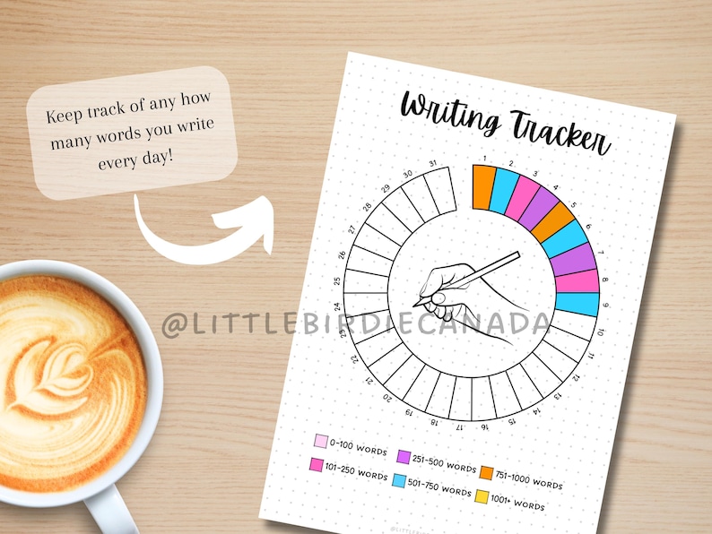 Writing Tracker - PRINTABLE Journal Page - Track Writing - Word Count ...