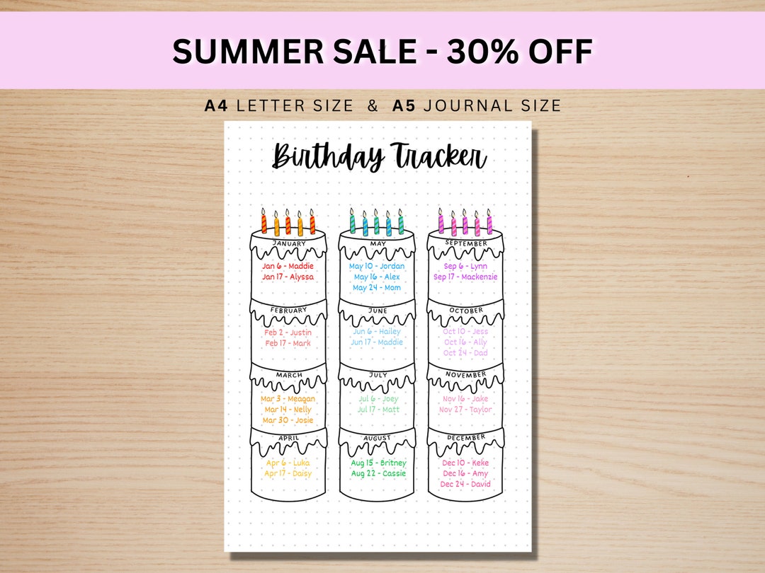 Birthday Tracker PRINTABLE Journal Page Birthday Calendar Birthday ...