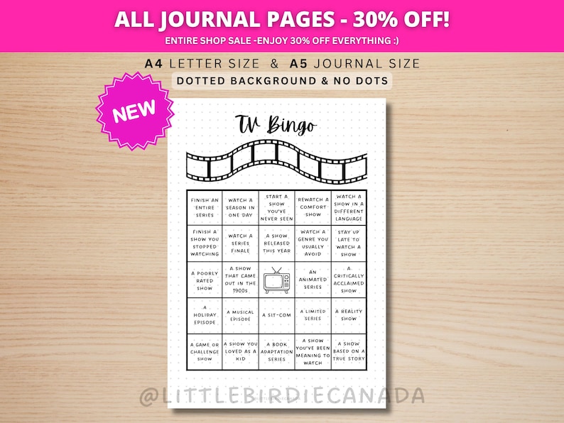 TV Bingo Game - PRINTABLE Journal Page - Tv Show Challenge - Tv Show ...