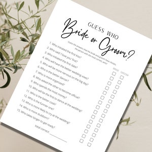 Guess Who Bride Groom Game Minimalist Bridal Shower Game Bride or Groom ...