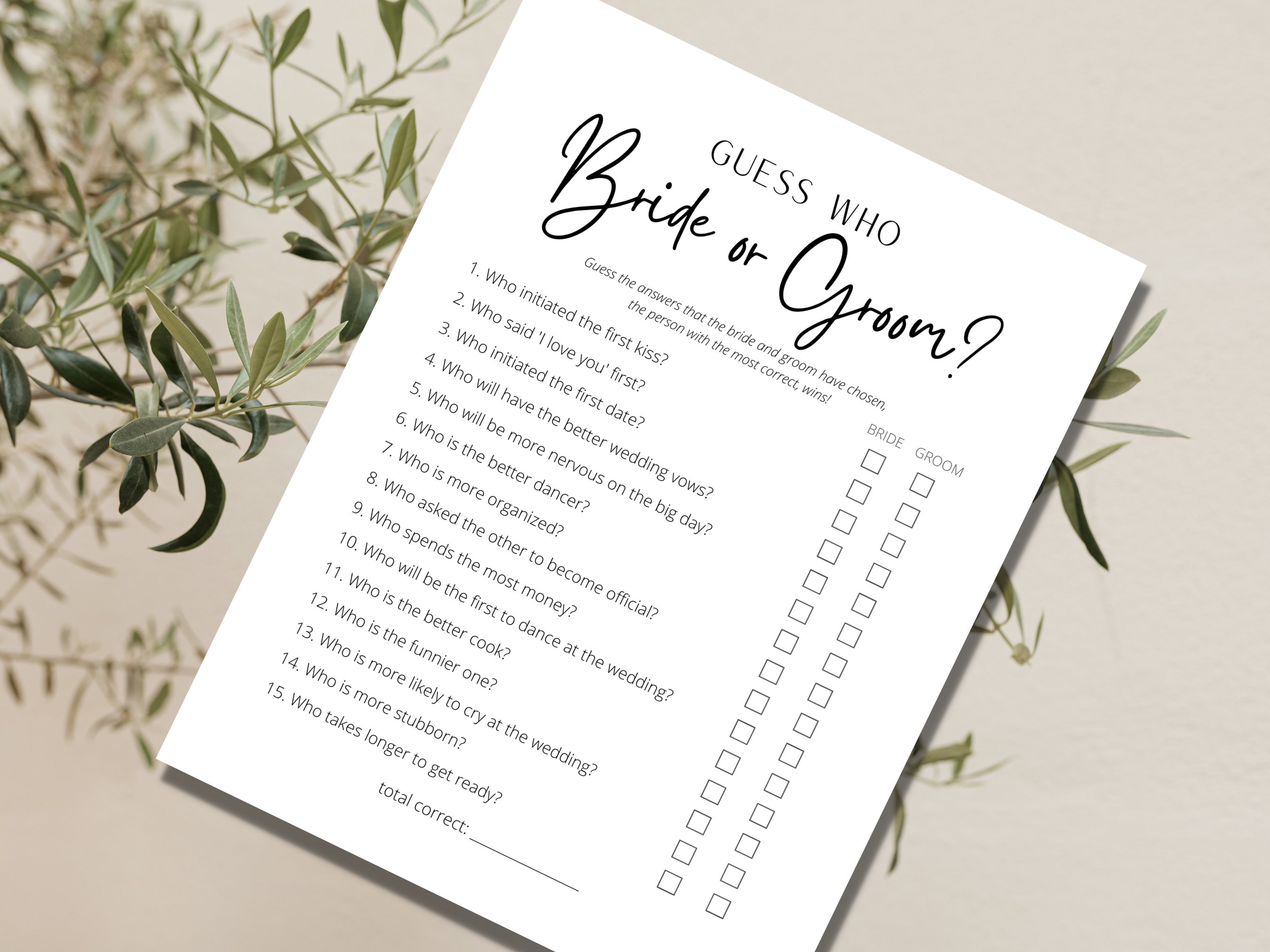 Guess Who Bride Groom Game Minimalist Bridal Shower Game Bride or Groom ...
