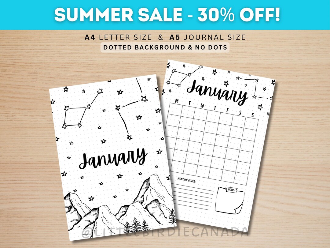 January Title Page - Mountain and Stars - January Calendar - PRINTABLE ...