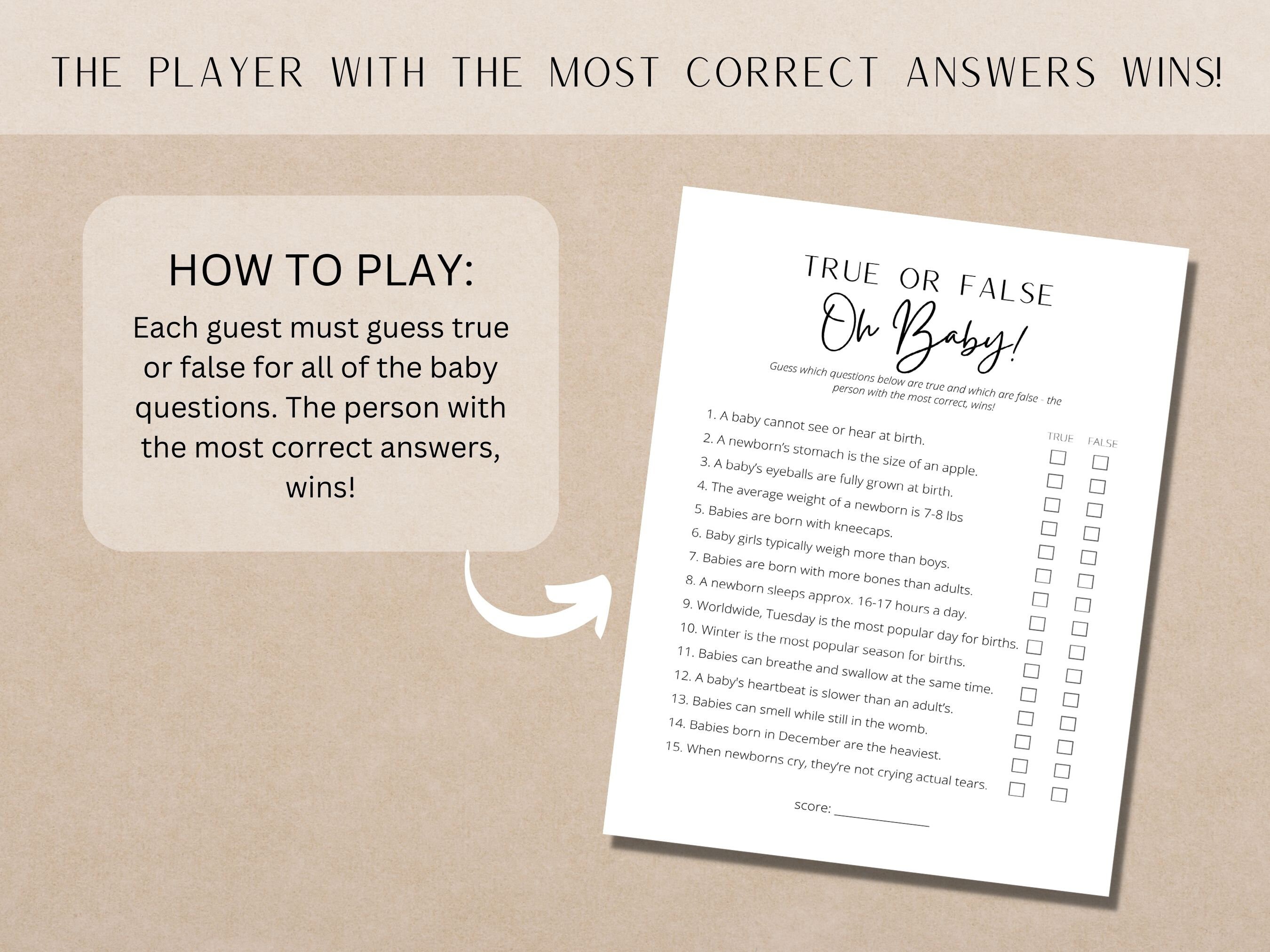 True or False Baby Shower Game Baby Shower Party Game Baby - Etsy Canada