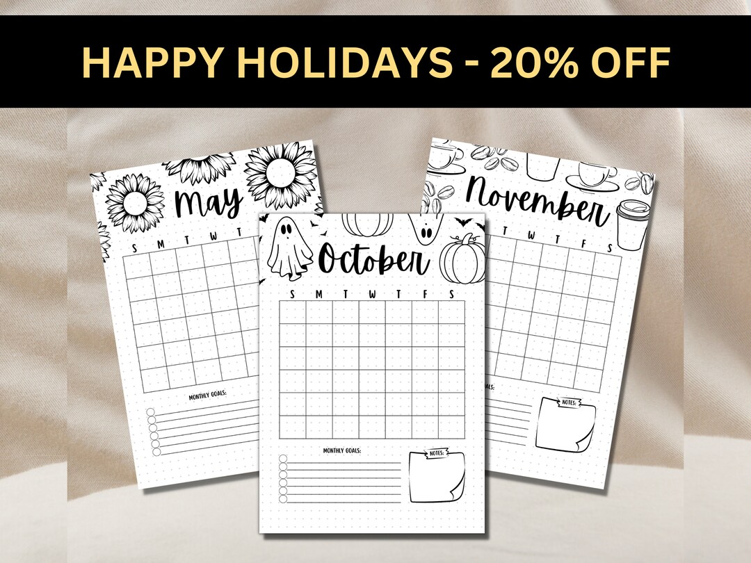 12 Month Calendar Pages A5 Journal Monthly Calendar Template - Etsy UK