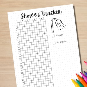 Shower Tracker PRINTABLE Journal Page Planner Page Daily Tracker Yearly ...