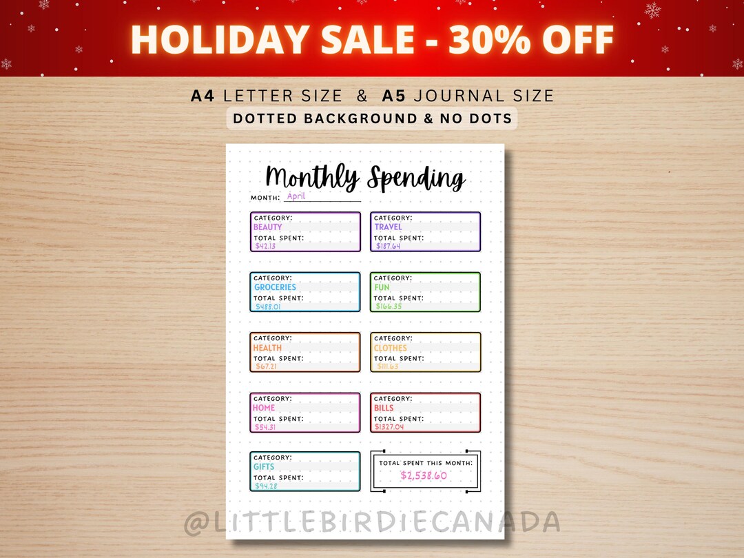 Monthly Spending Tracker PRINTABLE Journal Page Planner Page Spending ...
