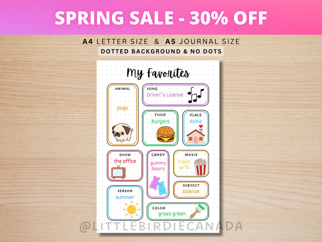 My Favourites Journal Page - PRINTABLE Journal Page - Planner Page ...