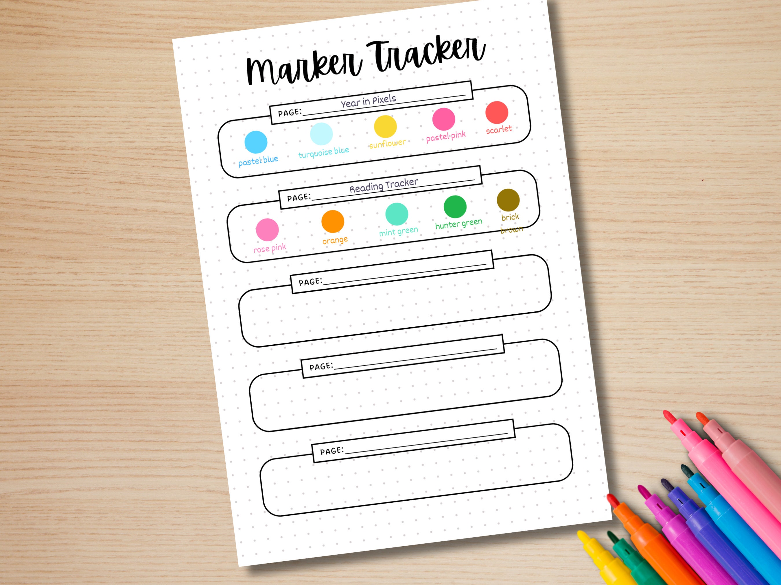 Marker Tracker - PRINTABLE Journal Page - Planner Page - Journal Color ...