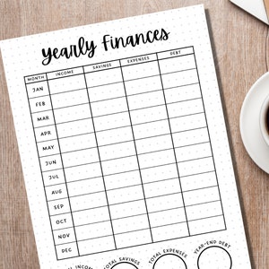 Yearly Finance Tracker - PRINTABLE Journal Page - Planner Page - Yearly ...