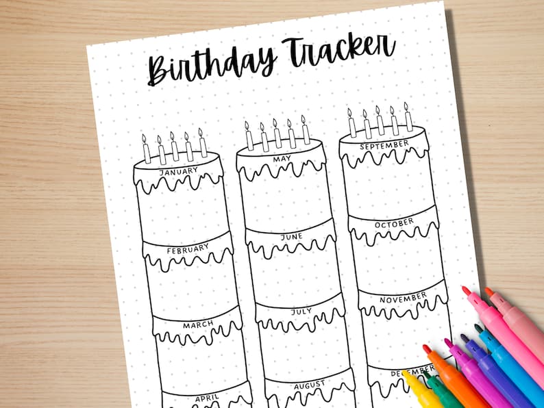 Birthday Tracker - PRINTABLE Journal Page - Birthday Calendar ...