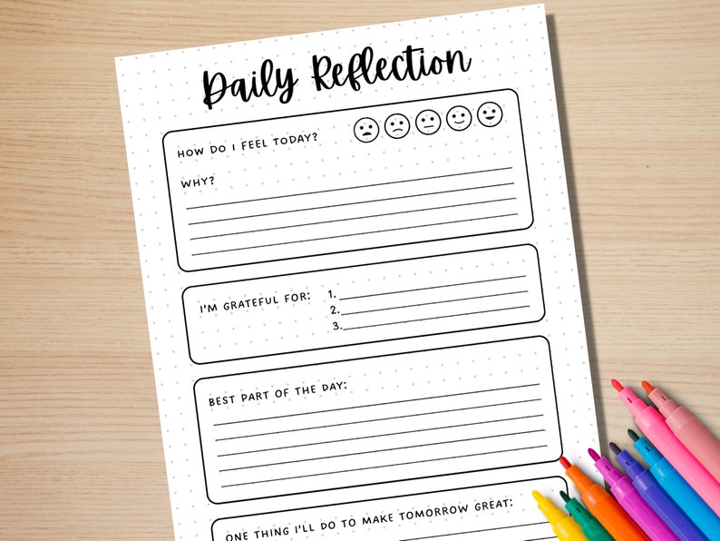 Daily Reflection Journal - PRINTABLE Gratitude Journal Page - Planner ...